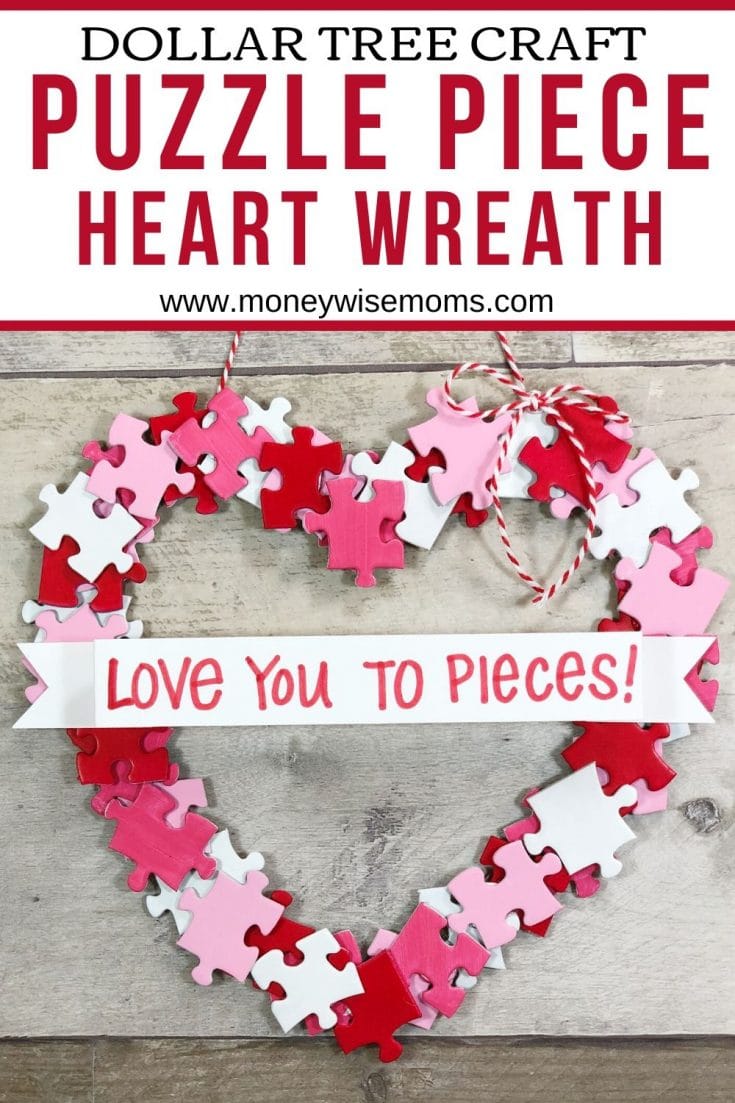Puzzle Piece Valentine Heart Wreath - Moneywise Moms - Easy Family Recipes