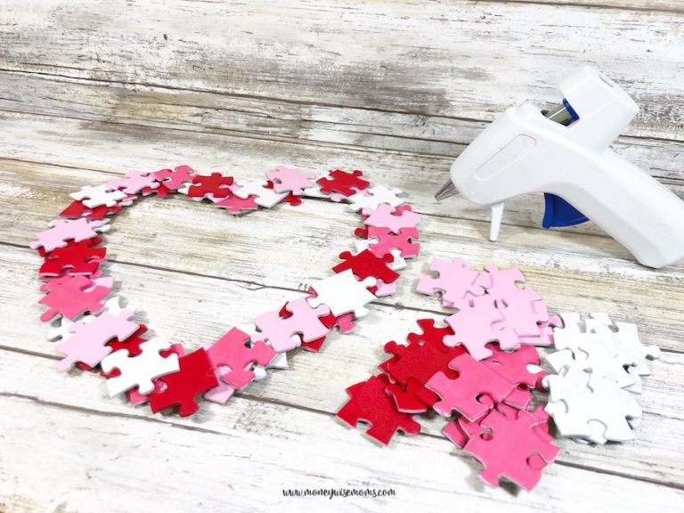 Puzzle Piece Valentine Heart Wreath - Moneywise Moms - Easy Family Recipes