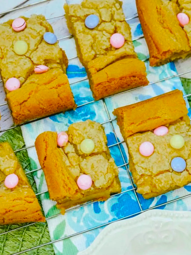 Vanilla Cookie Bars with M&Ms Story - Moneywise Moms